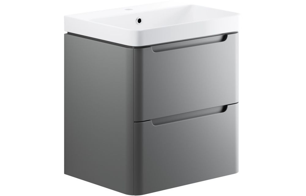 Tower 600mm 2 Drawer Wall Hung Basin Unit - Matt Grey