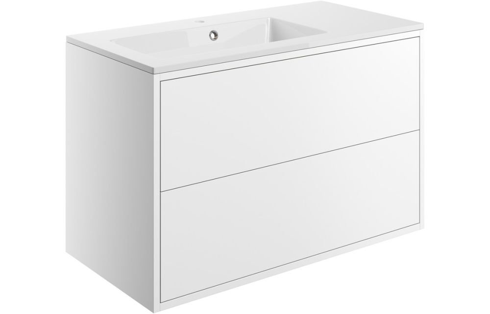 Ohio 900mm 2 Drawer Wall Hung Basin Unit Inc. Basin - Matt White